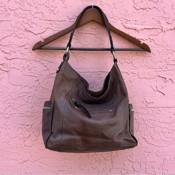 Nino BOSSI | Bags | Nino Bossi Hobo Bag Taupe Purple Leather Satchel ...